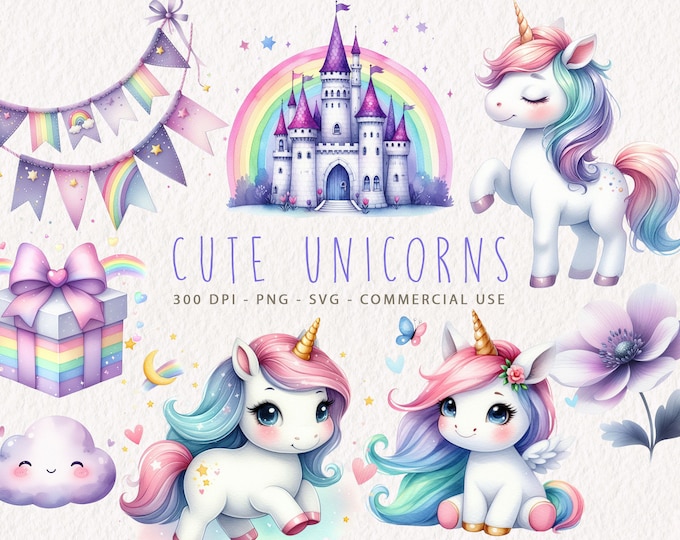 Rainbow Unicorn Clipart, Cute Unicorn PNG, Unicorn Birthday Party Clip ...