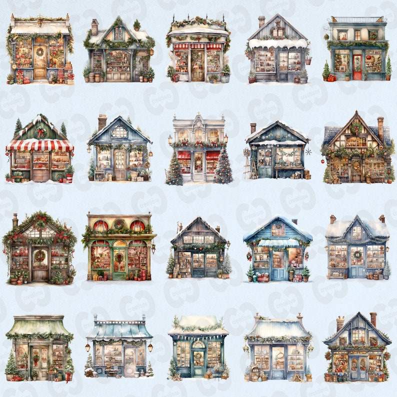 Christmas Shop Clipart Bundle, Cozy Xmas Shops Graphics in PNG and SVG ...