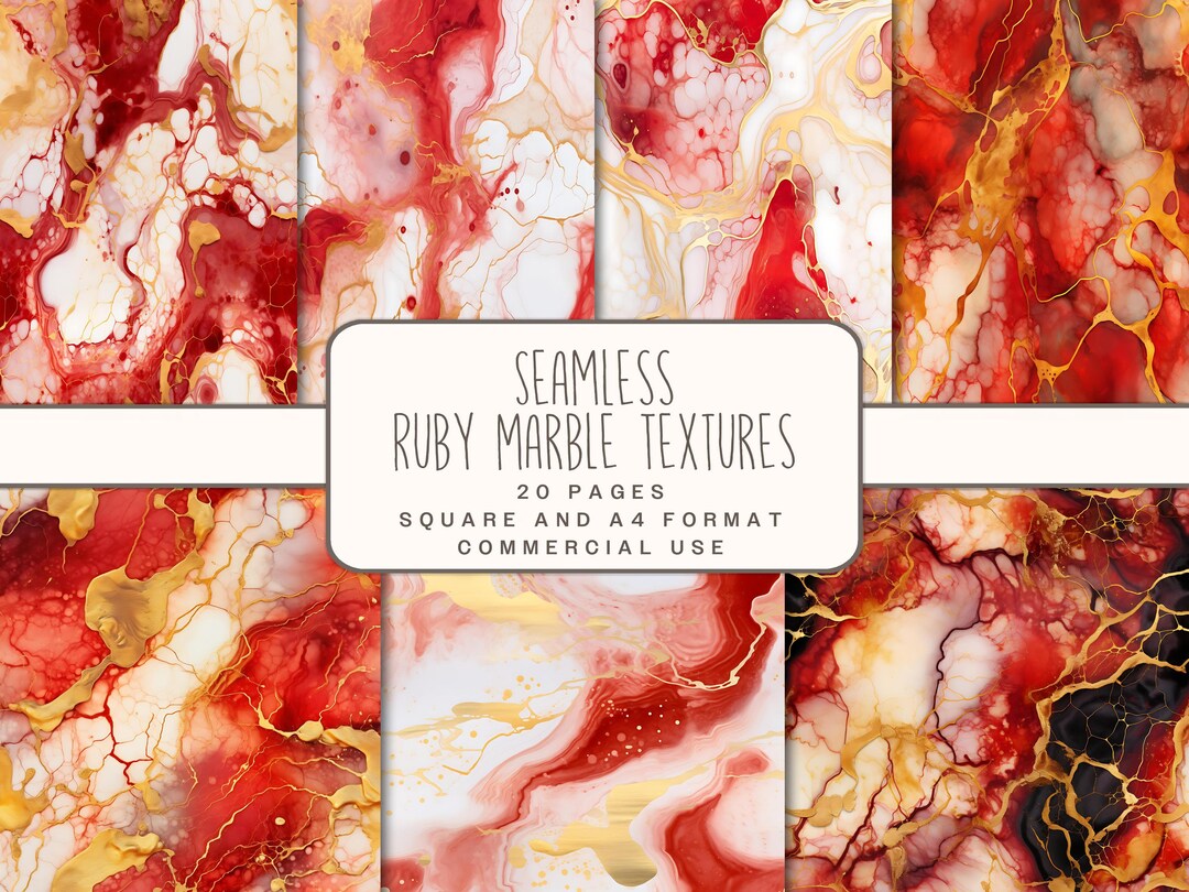 Ruby Marble Digital Paper, Red and Gold Seamless Pattern, Printable ...