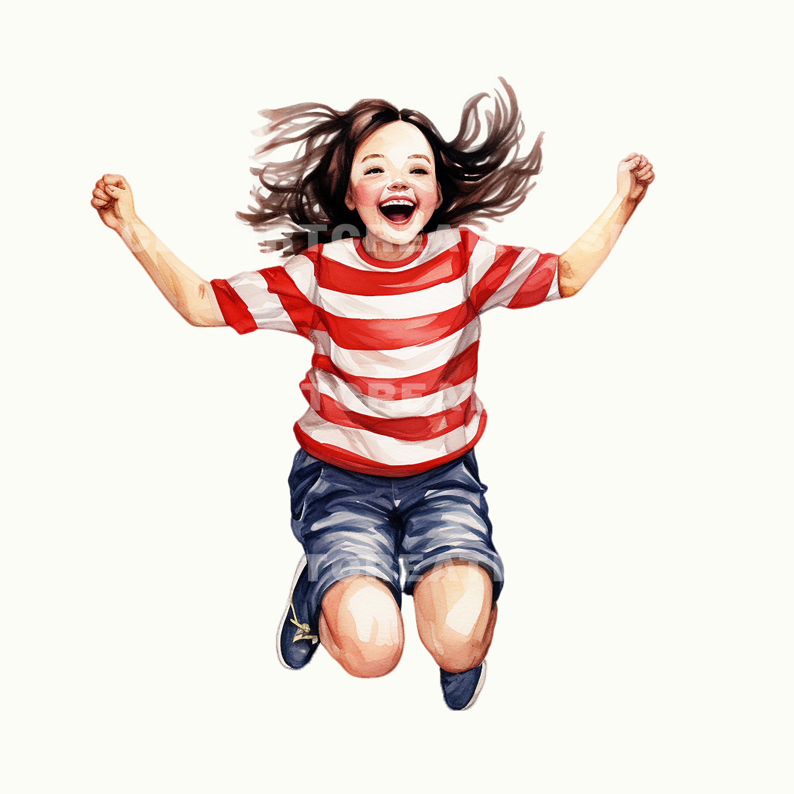 Cartoon Kids Clipart PNG Cute Children Jumping With Joy - Etsy Canada