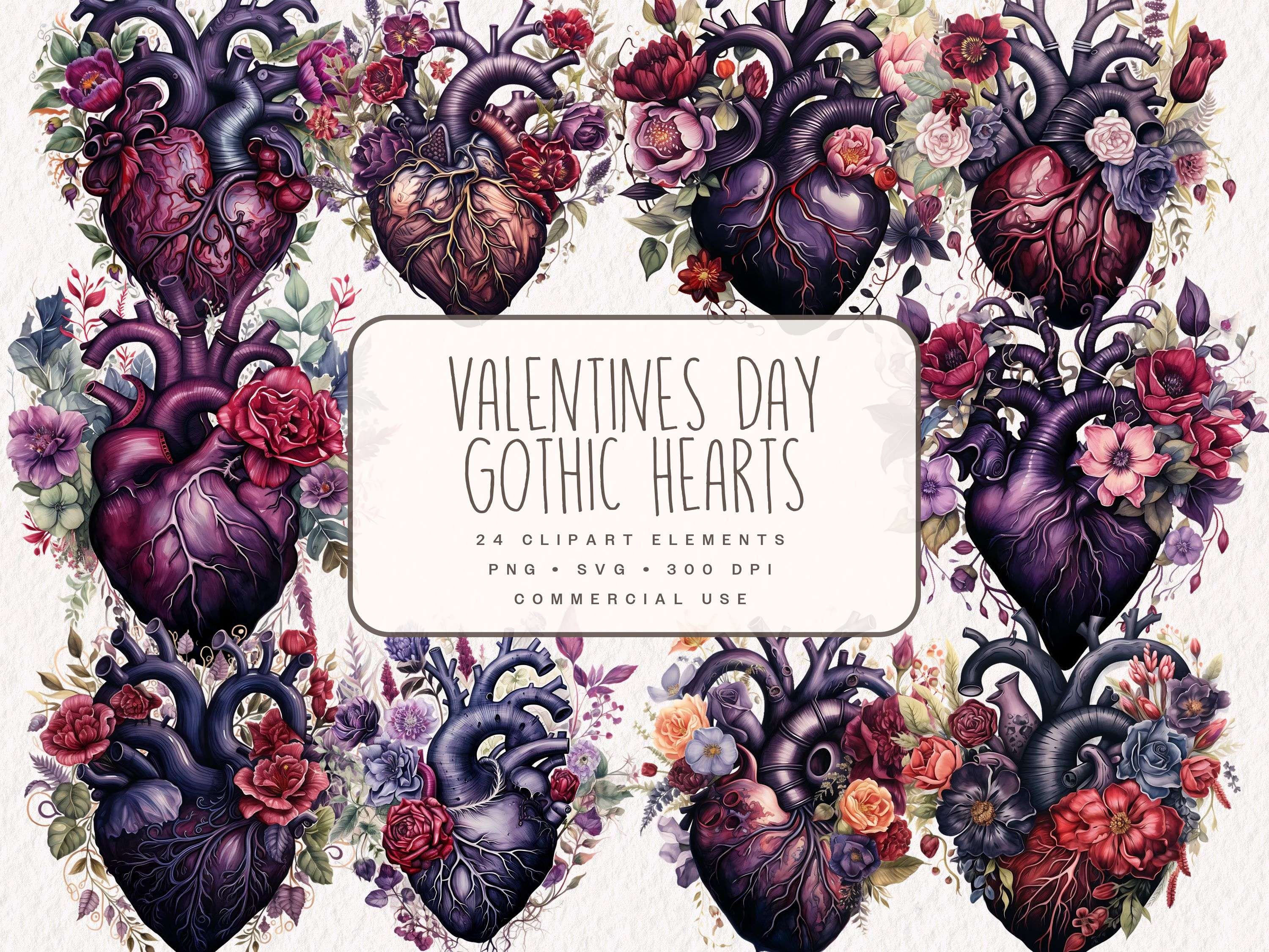 Valentine Gothic Hearts Clipart Bundle, Gothic Anatomical Heart ...