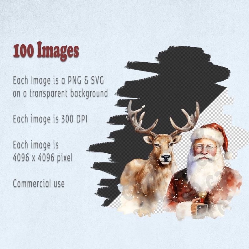 Watercolor Santa Claus Clipart Bundle,100 Christmas Santa With Reindeer ...