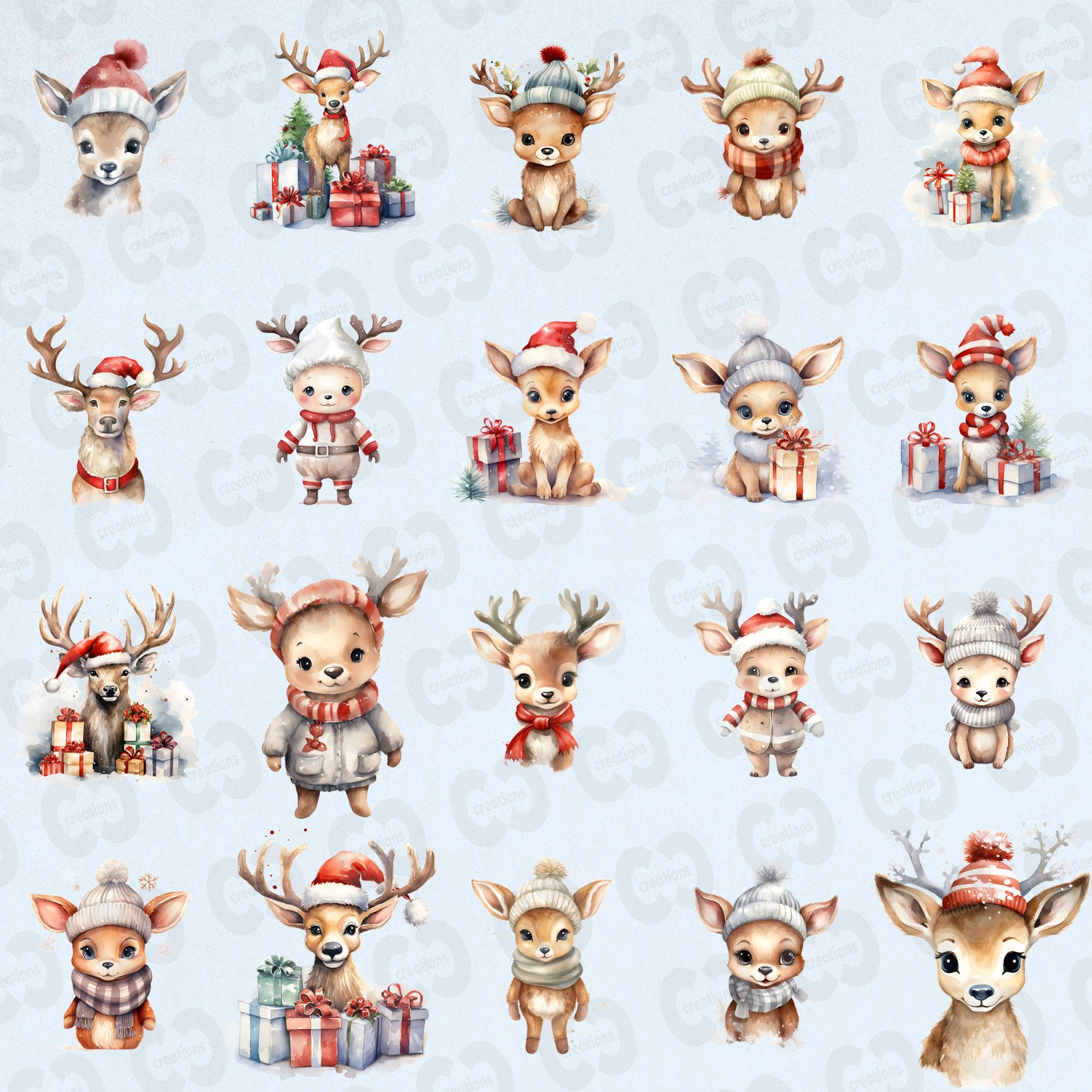 Christmas Cute Reindeer Clipart Bundle, 100 Watercolor Kids Reindeer ...