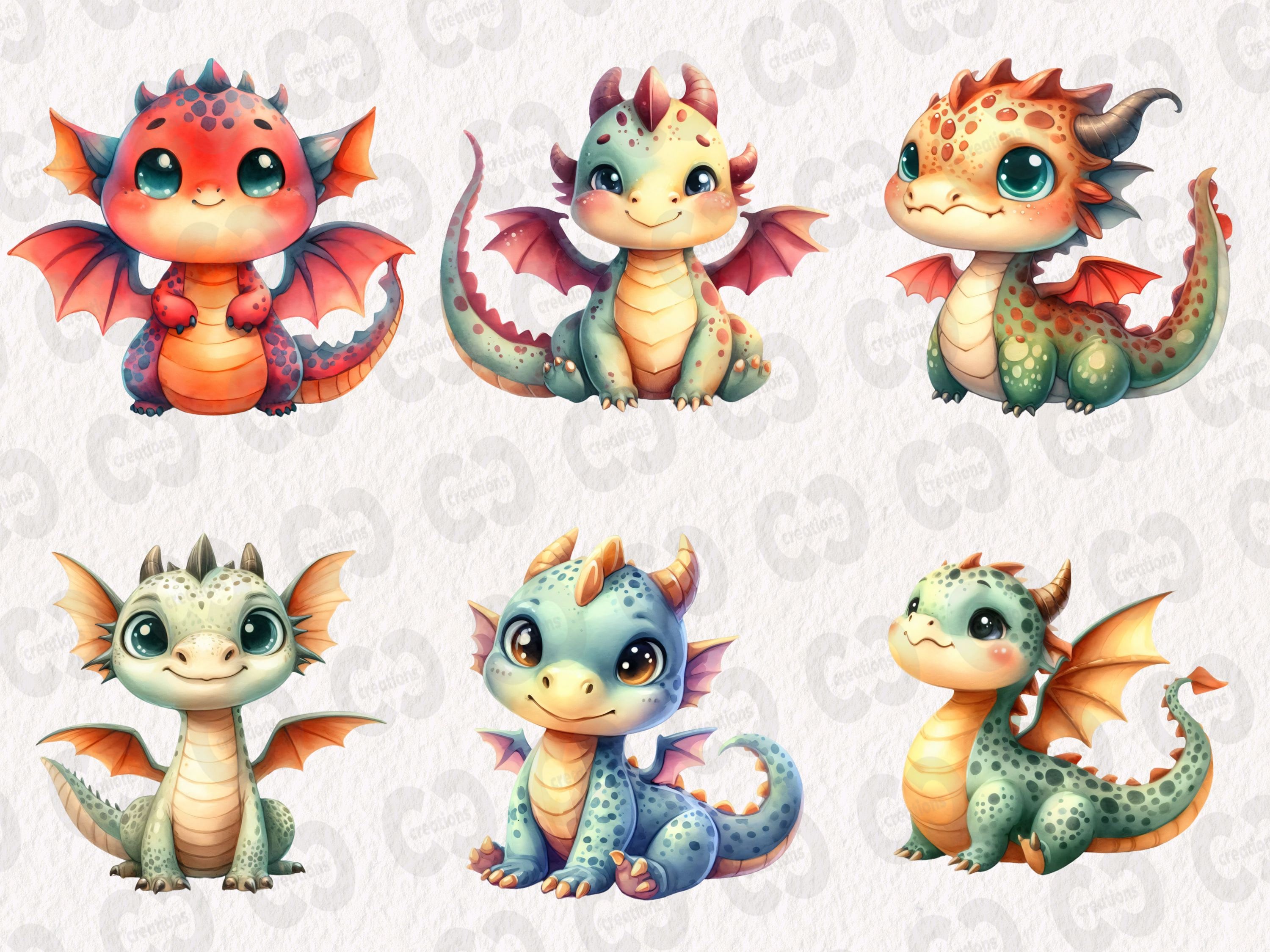Watercolor Cute Dragons Clipart Baby Dragon Illustrations - Etsy