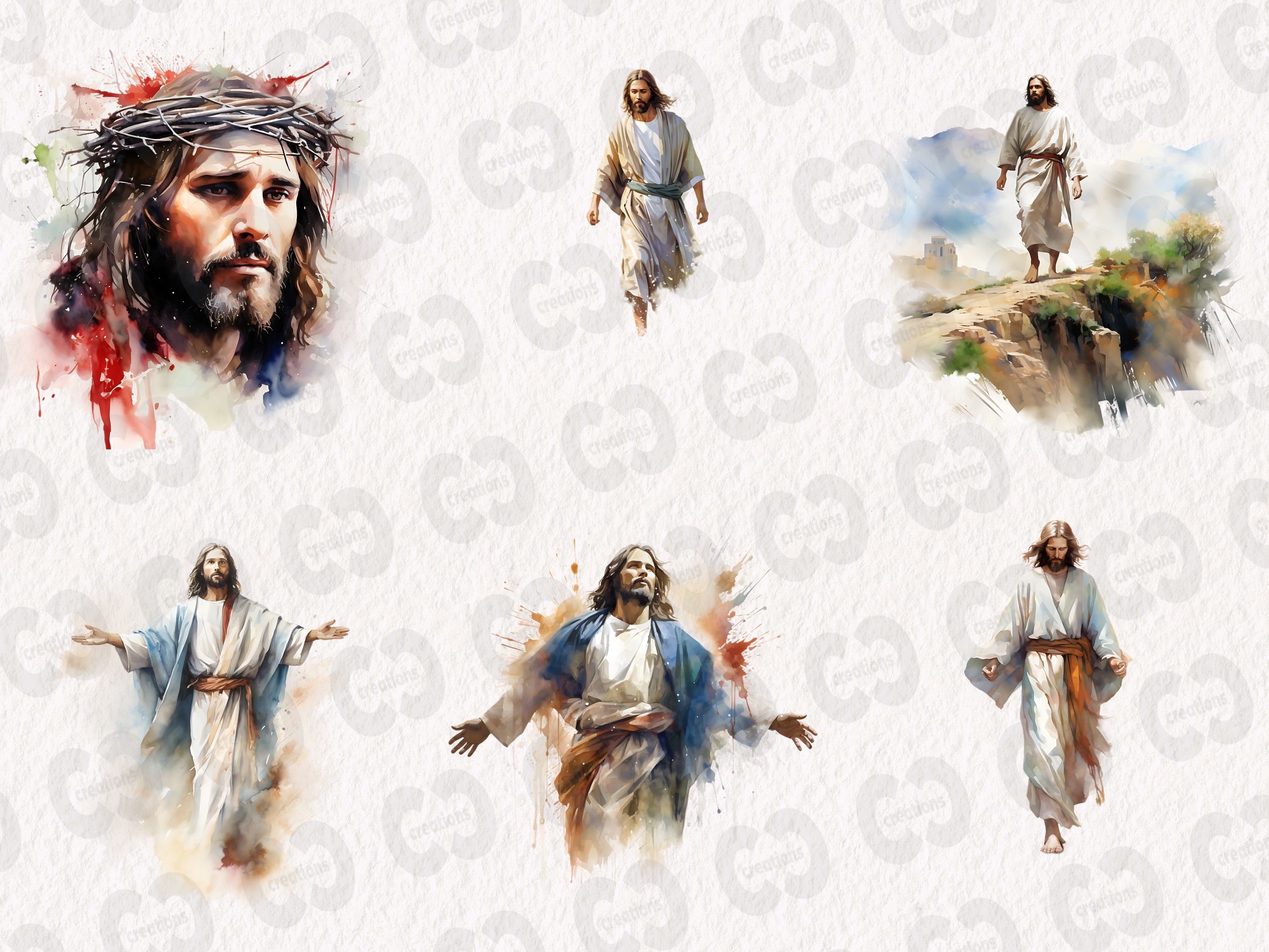 Watercolor Jesus Clipart Bundle, Religious Graphics in PNG and SVG ...