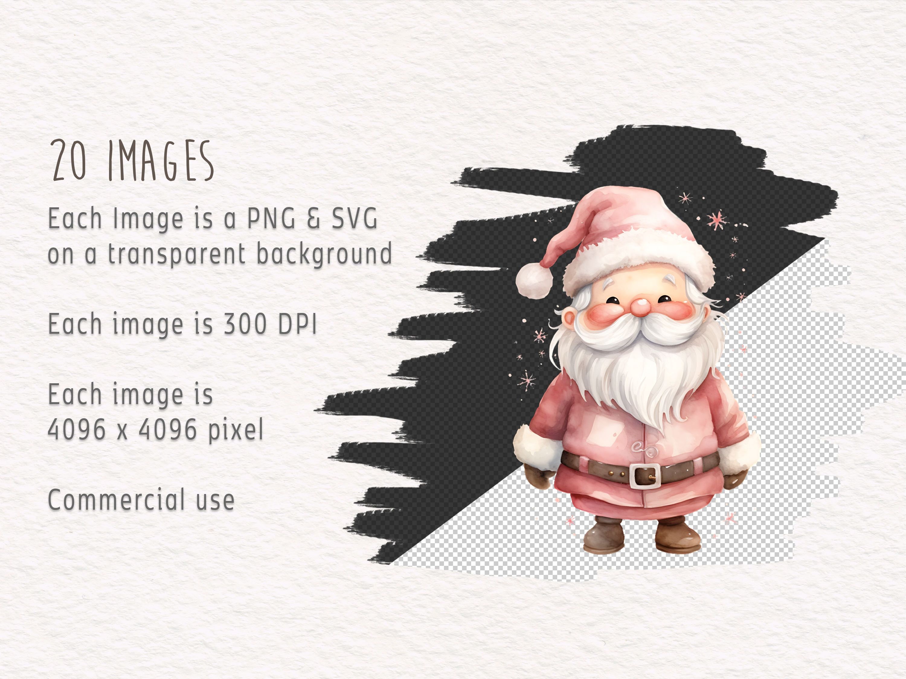 Christmas Cute Characters Clipart, Pink Watercolor Xmas Clip Art SVG ...