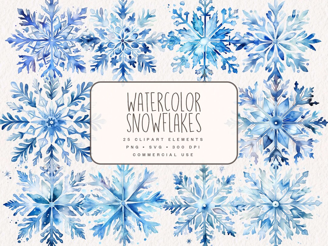 Watercolor Snowflakes Clipart Bundle, Cute Snowflake Winter Graphics in ...