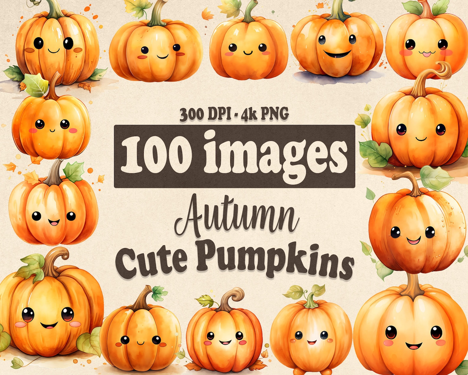Autumn Cute Pumpkin Clipart Bundle, Watercolor Fall Pumpkin Clip Art ...