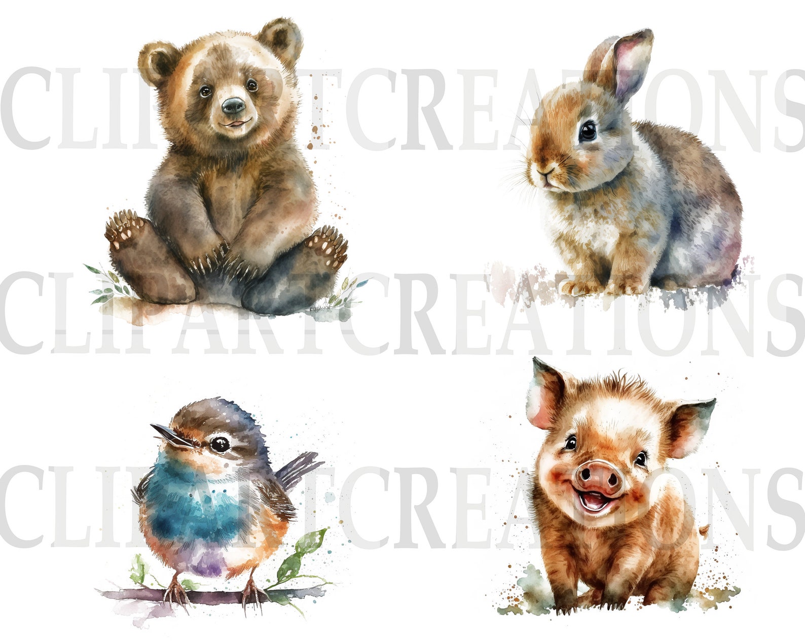 12 Woodland Baby Animals Watercolor Clipart, Forest Baby Animals, Pngs ...