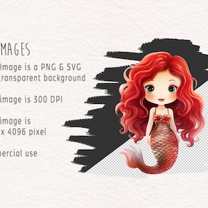 Cute Mermaid Clipart Bundle, Watercolor Mermaid PNG, Mermaid SVG ...
