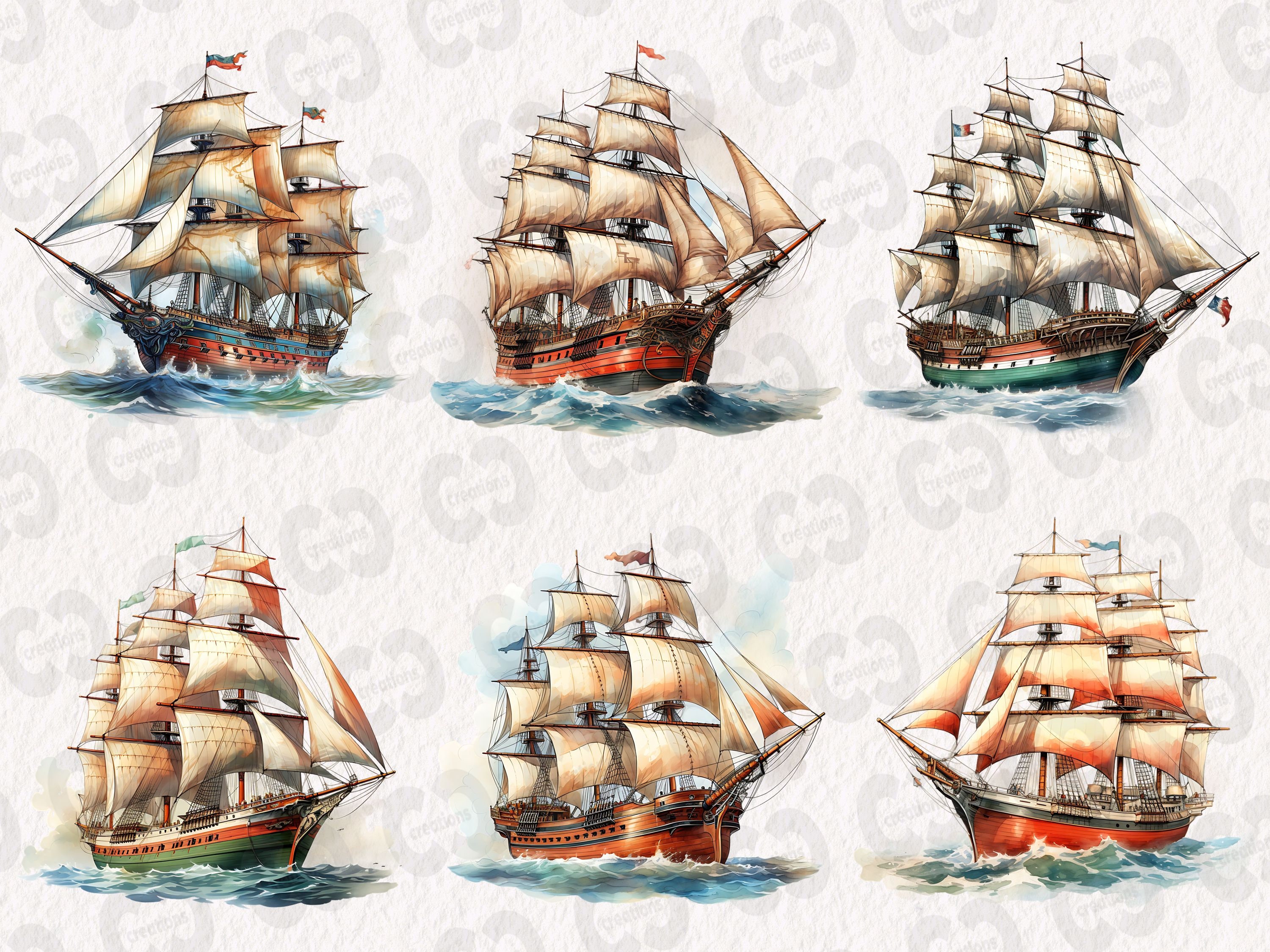 Vintage Sailing Ships Clipart, Vintage Sailing Graphics in PNG and SVG ...