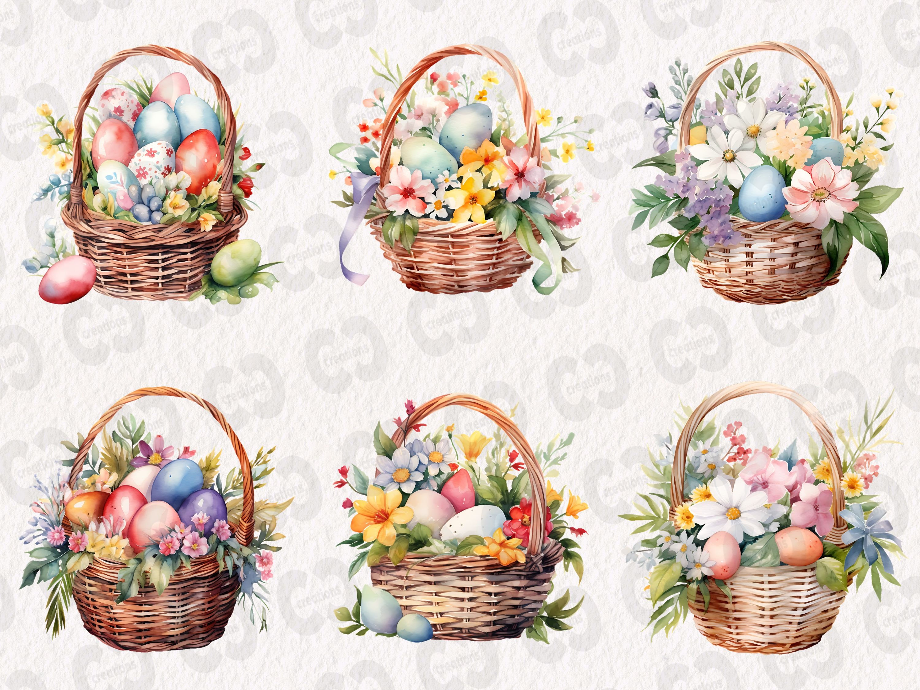 Watercolor Easter Baskets Clipart, Cute Easter Graphics in PNG and SVG ...