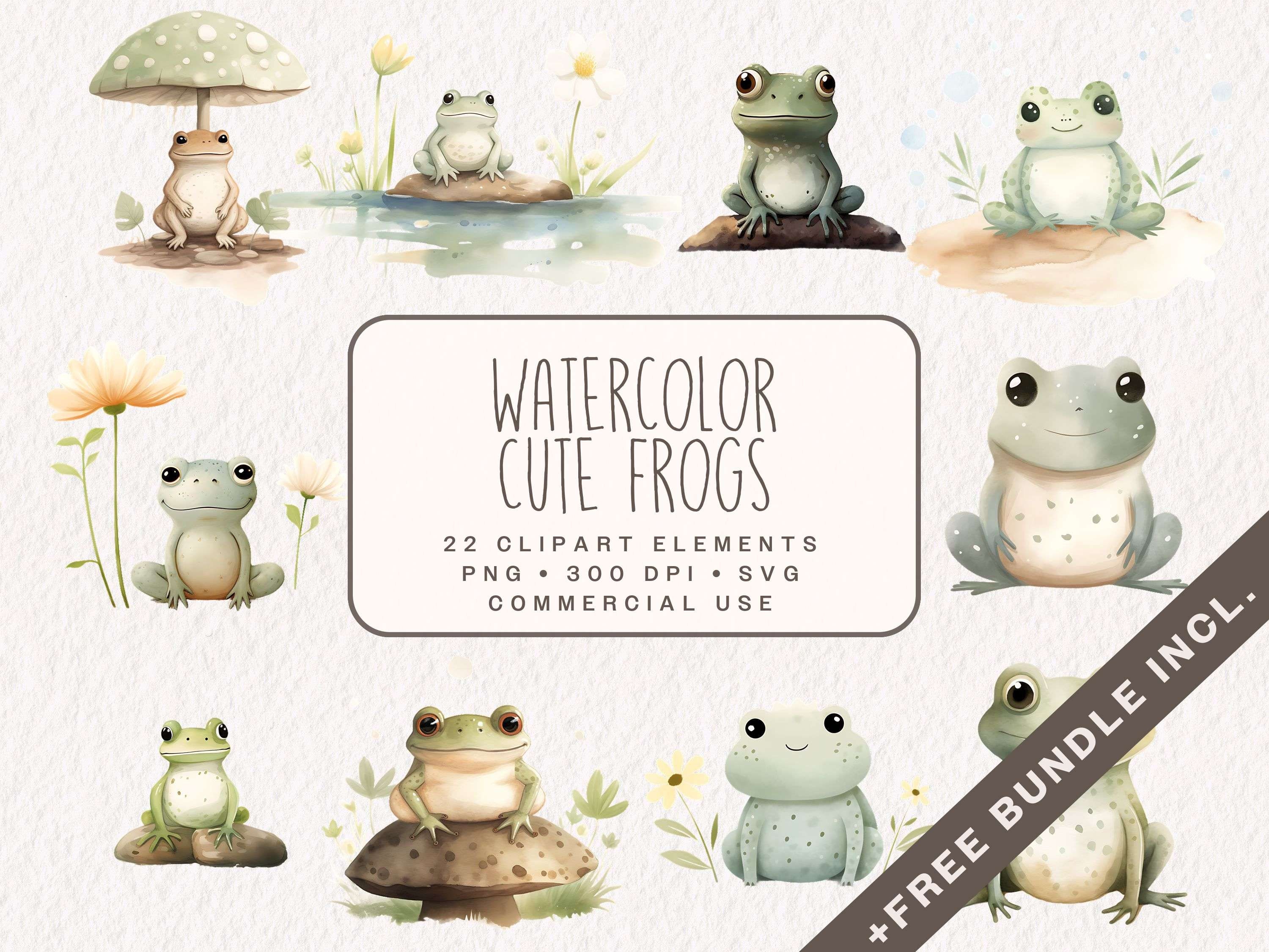 Watercolor Cute Frogs Clipart, Happy Frog Graphics in PNG and SVG ...