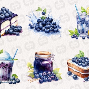 Watercolor Blueberry Clipart Bundle, Cute Food Graphics in PNG and SVG ...