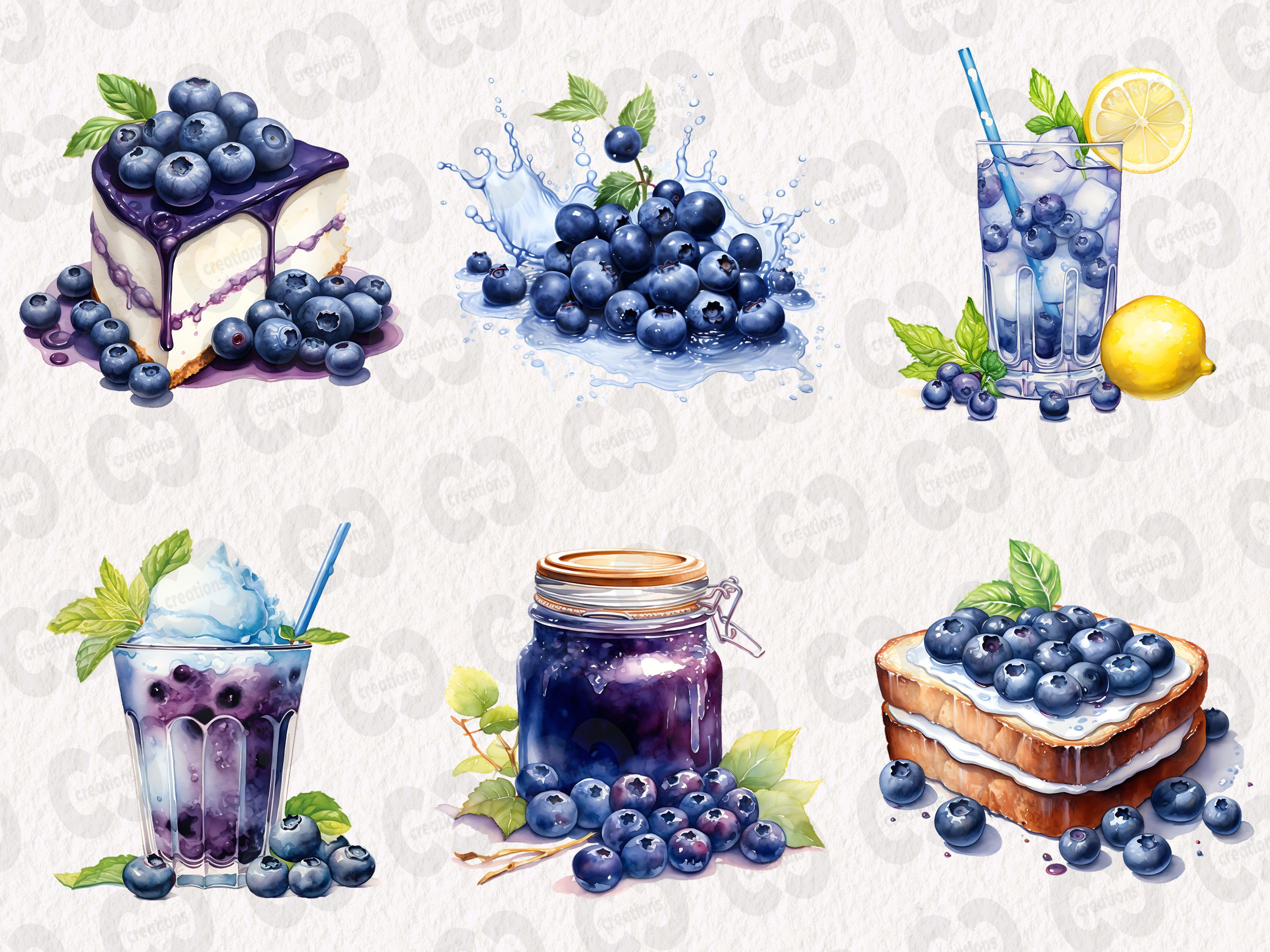 Watercolor Blueberry Clipart Bundle, Cute Food Graphics in PNG and SVG ...