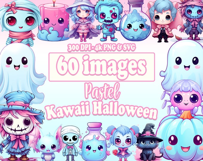 Kawaii Halloween Cute Pastel Candy Clip Art Bundle Happy Halloween ...