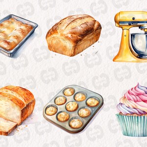 Watercolor Baking Clipart Bundle, Bakery Kitchen Graphics in PNG and ...