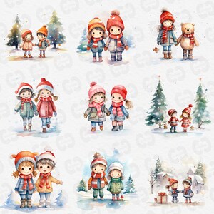 Christmas Cute Kids Clipart Bundle, Watercolor Cute Children ...