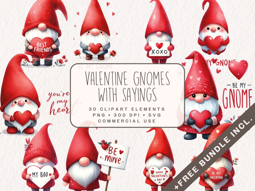 Valentine Gnomes With Sayings Clipart, Be My Valentine's Day Sayings in ...