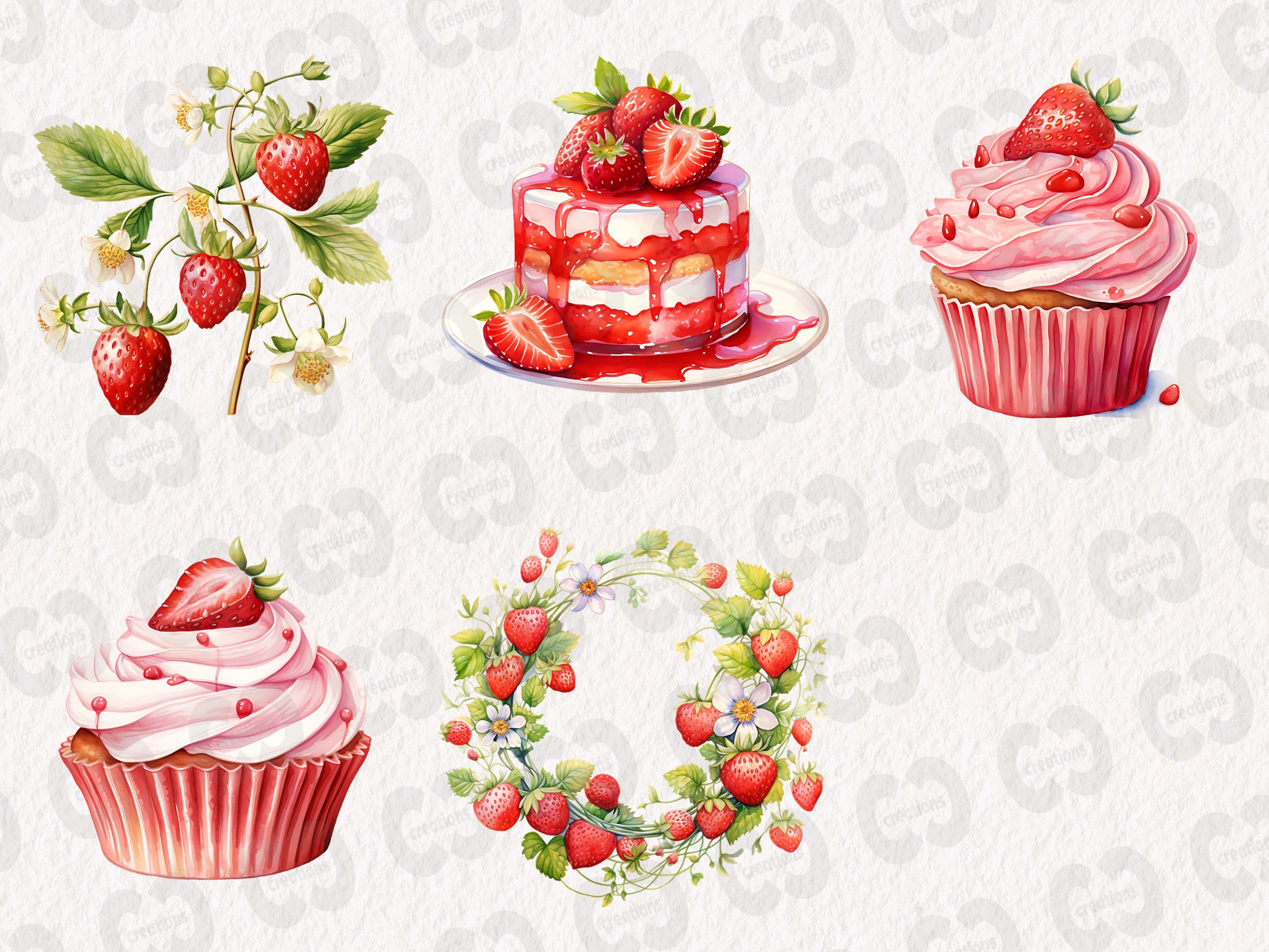 Watercolor Strawberry Clipart Bundle, Cute Food Graphics in PNG and SVG ...