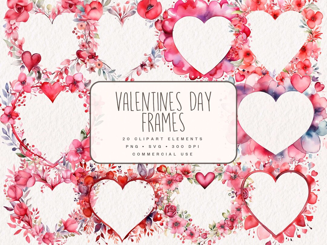 Valentines Day Frames Clipart, Watercolor Romantic Love Graphics for ...