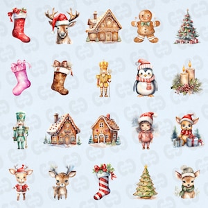 Watercolor Christmas Clipart Bundle, PNG & SVG XMAS Graphics, Cute ...