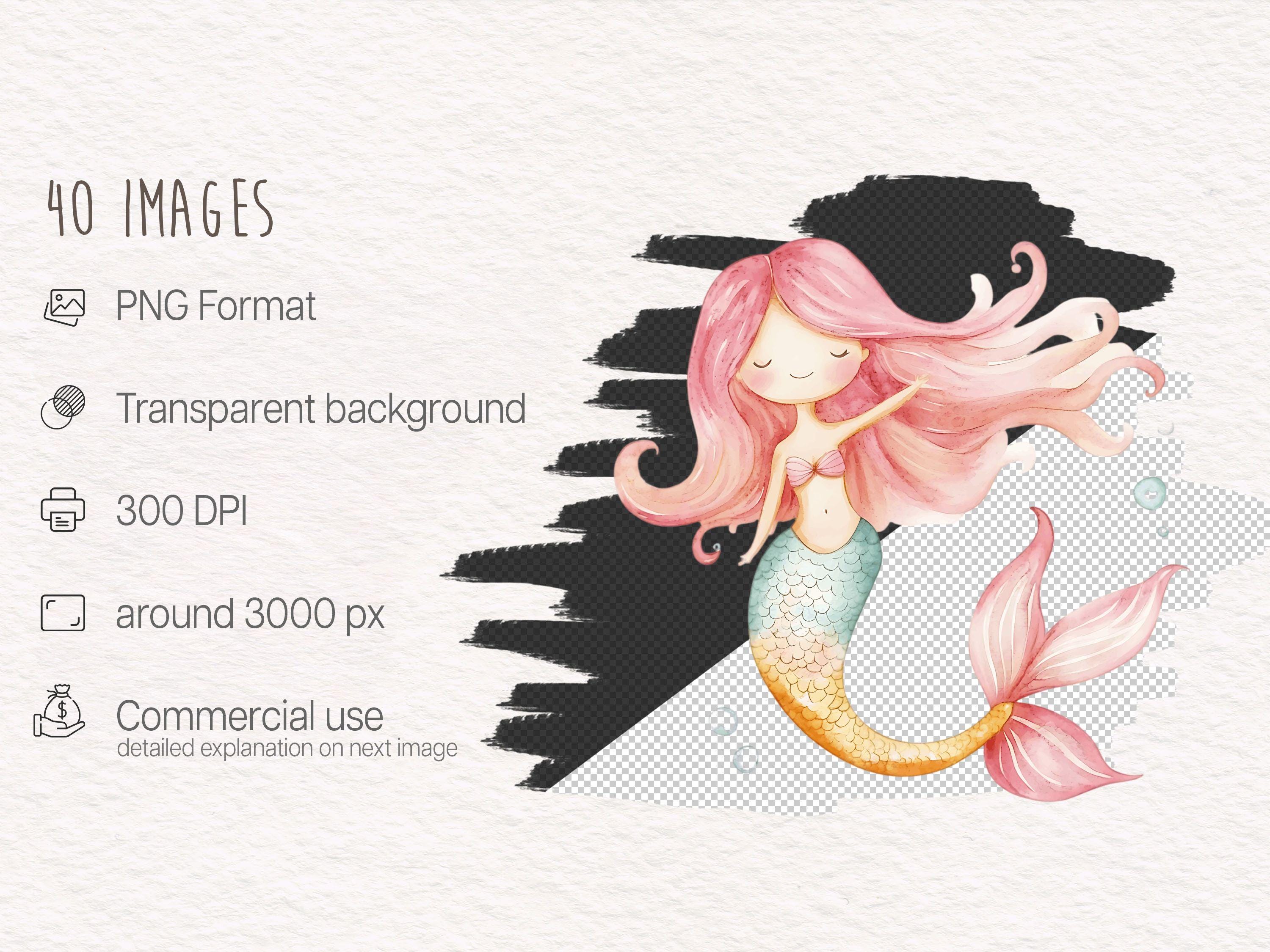Watercolor Cute Mermaid Clipart, Mermaids PNG, Pastel Baby Mermaid Clip ...