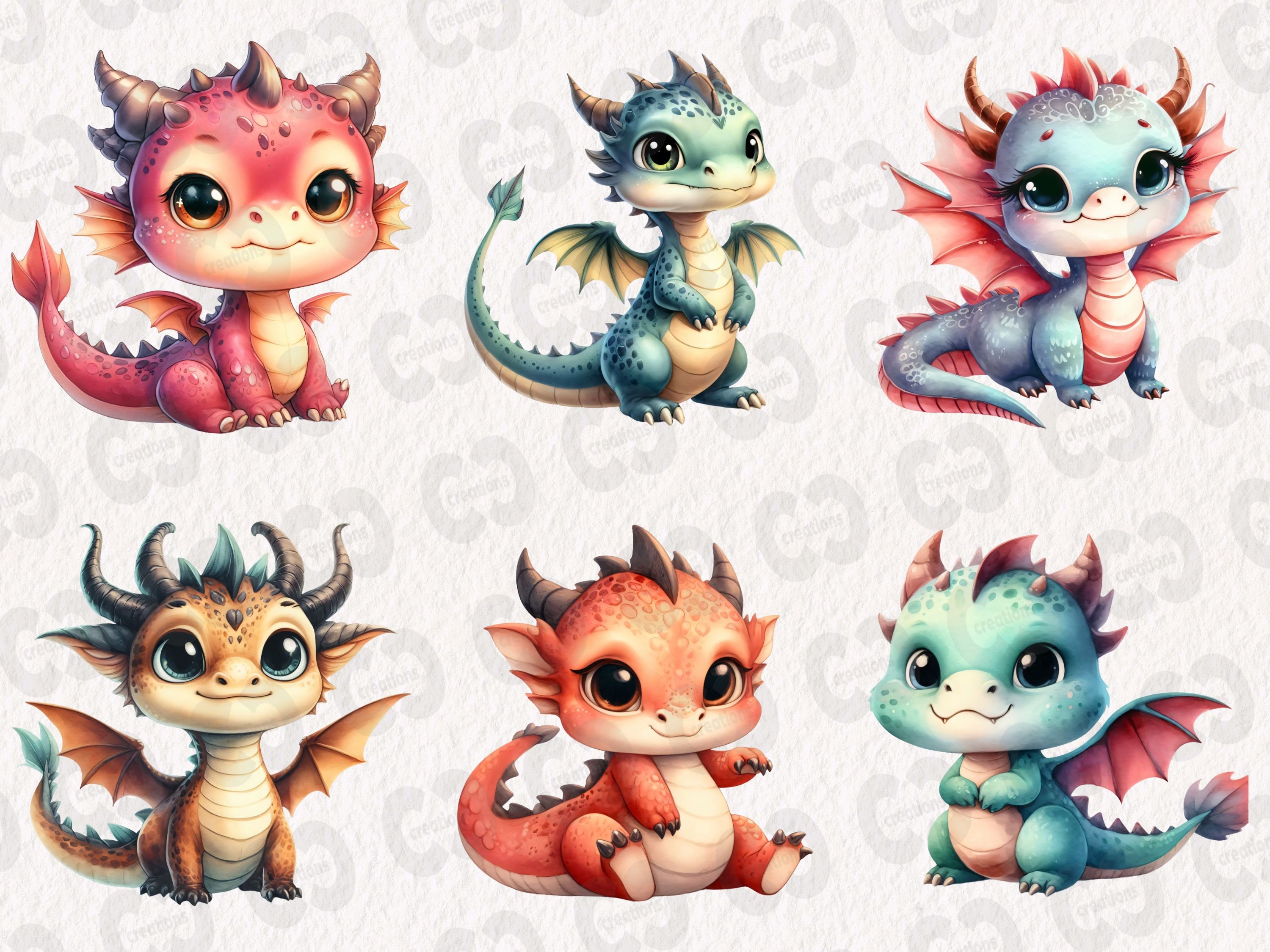 Watercolor Cute Dragons Clipart, Baby Dragon Illustrations, Digital ...