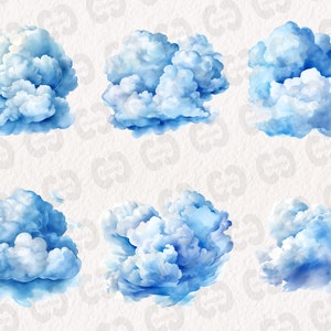 Watercolor Clouds Clipart Bundle, Blue Cute Cloudy Graphics, Sky ...
