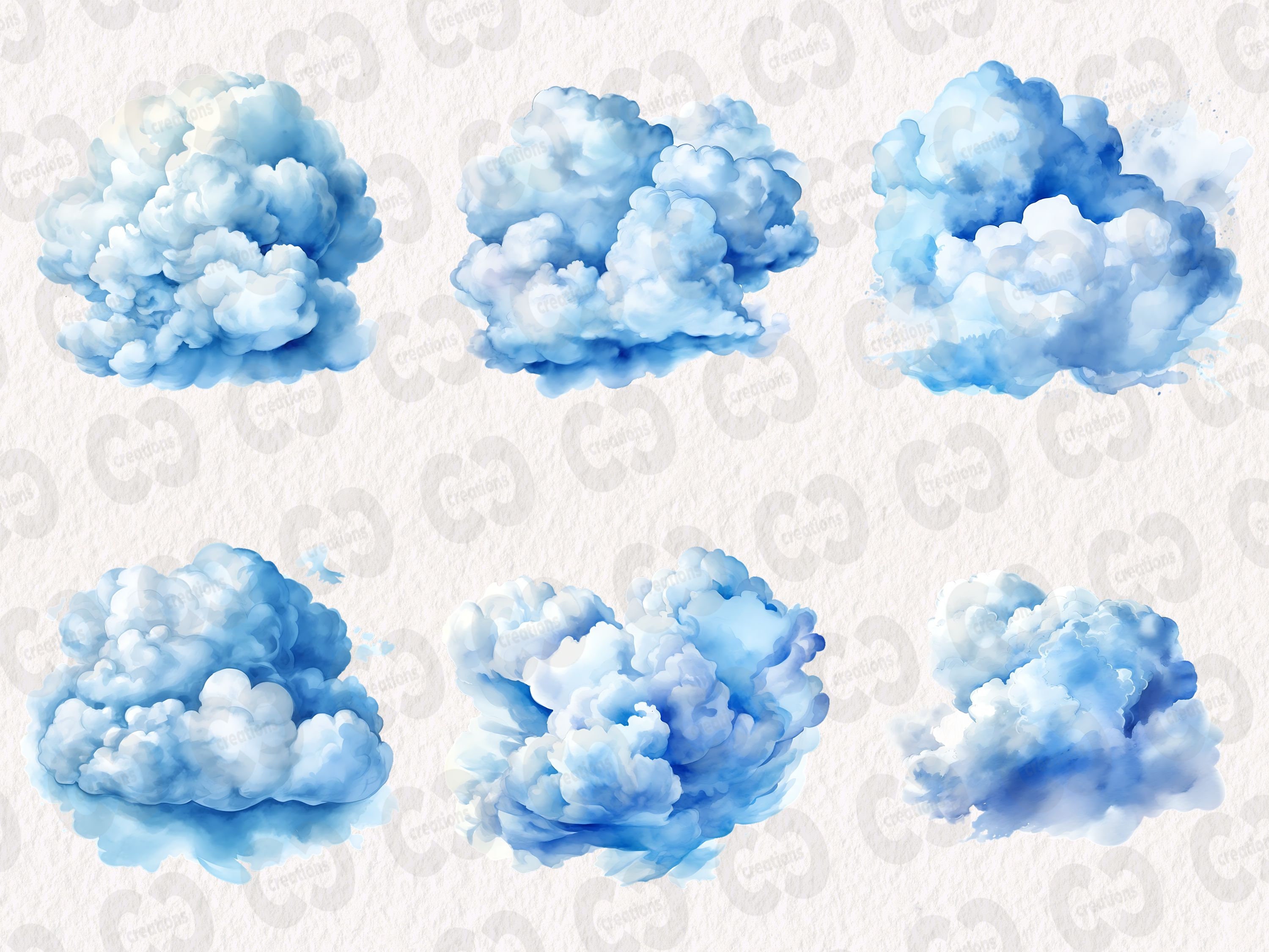 Watercolor Clouds Clipart Bundle, Blue Cute Cloudy Graphics, Sky ...