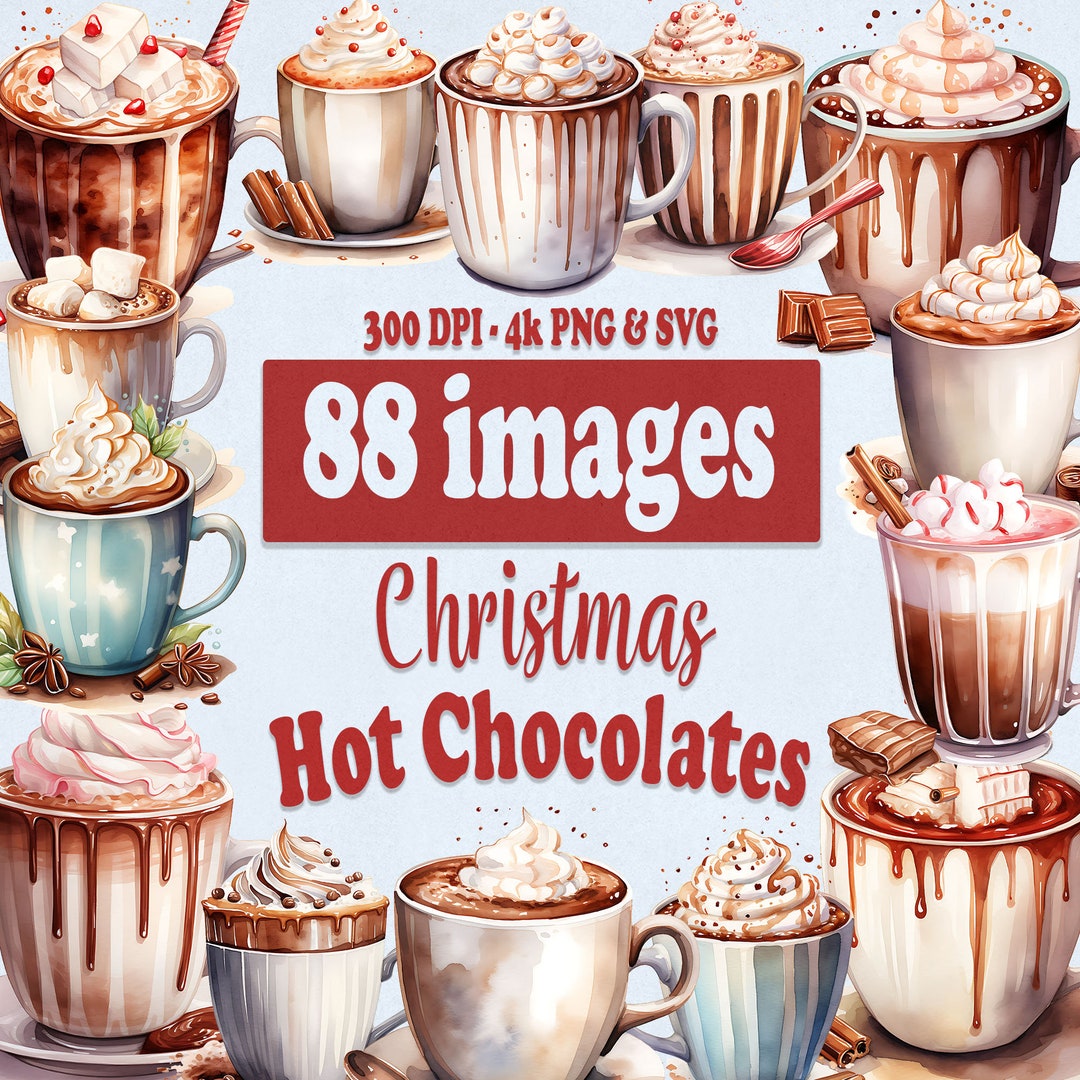 Christmas Hot Chocolate Clipart, Cozy Xmas Watercolor Chocolate Mugs ...