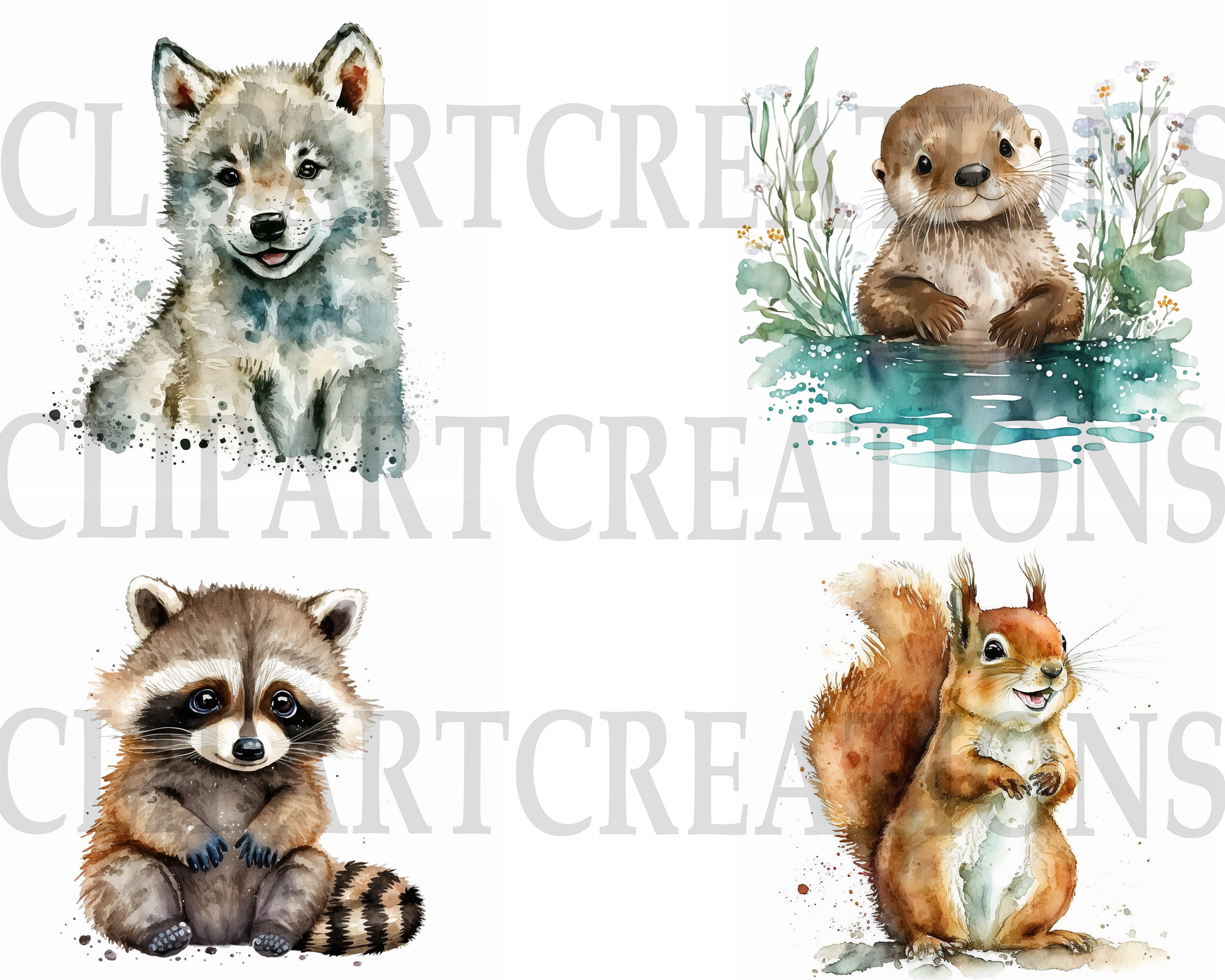 12 Woodland Baby Animals Watercolor Clipart Forest Baby - Etsy
