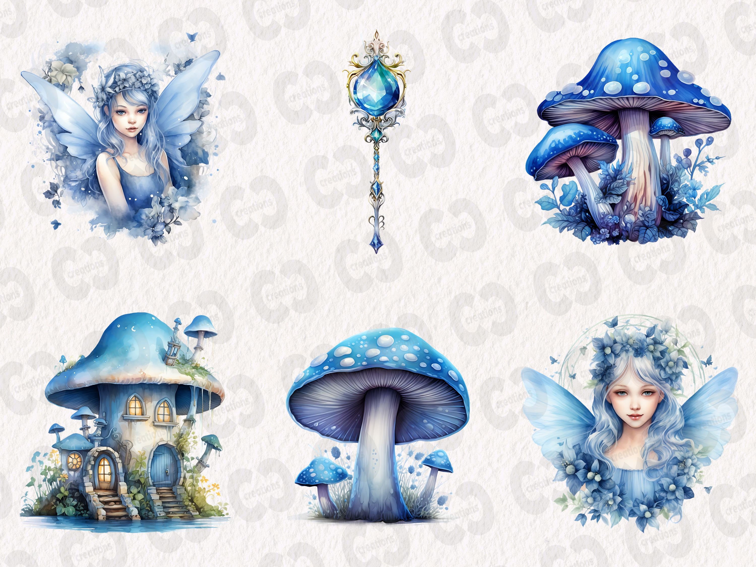 Watercolor Blue Fairy Clipart, Cute Fantasy Graphics, Floral Fairy ...