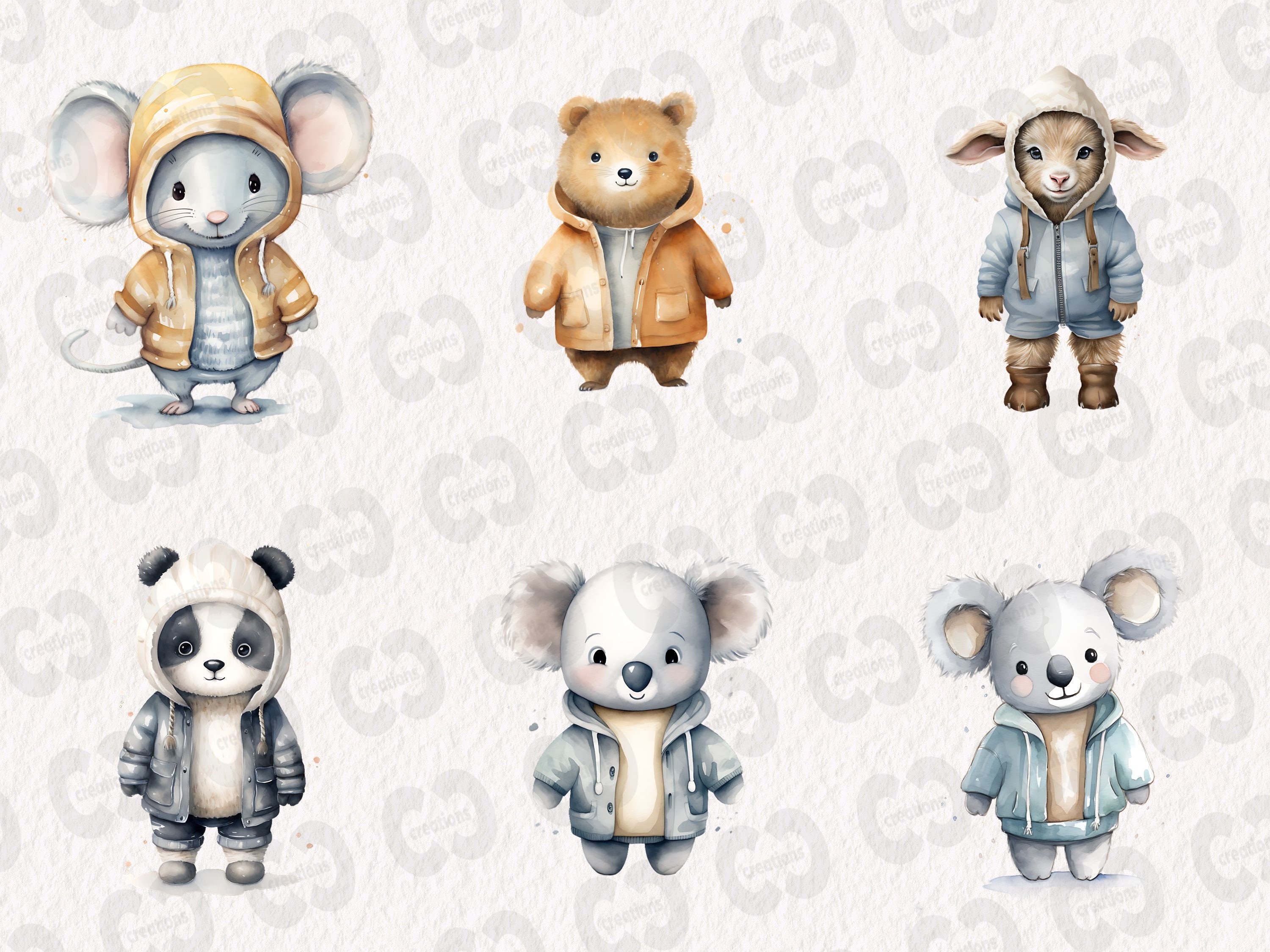 Cute Dressed Animals Clipart Watercolor Happy Baby Animals - Etsy