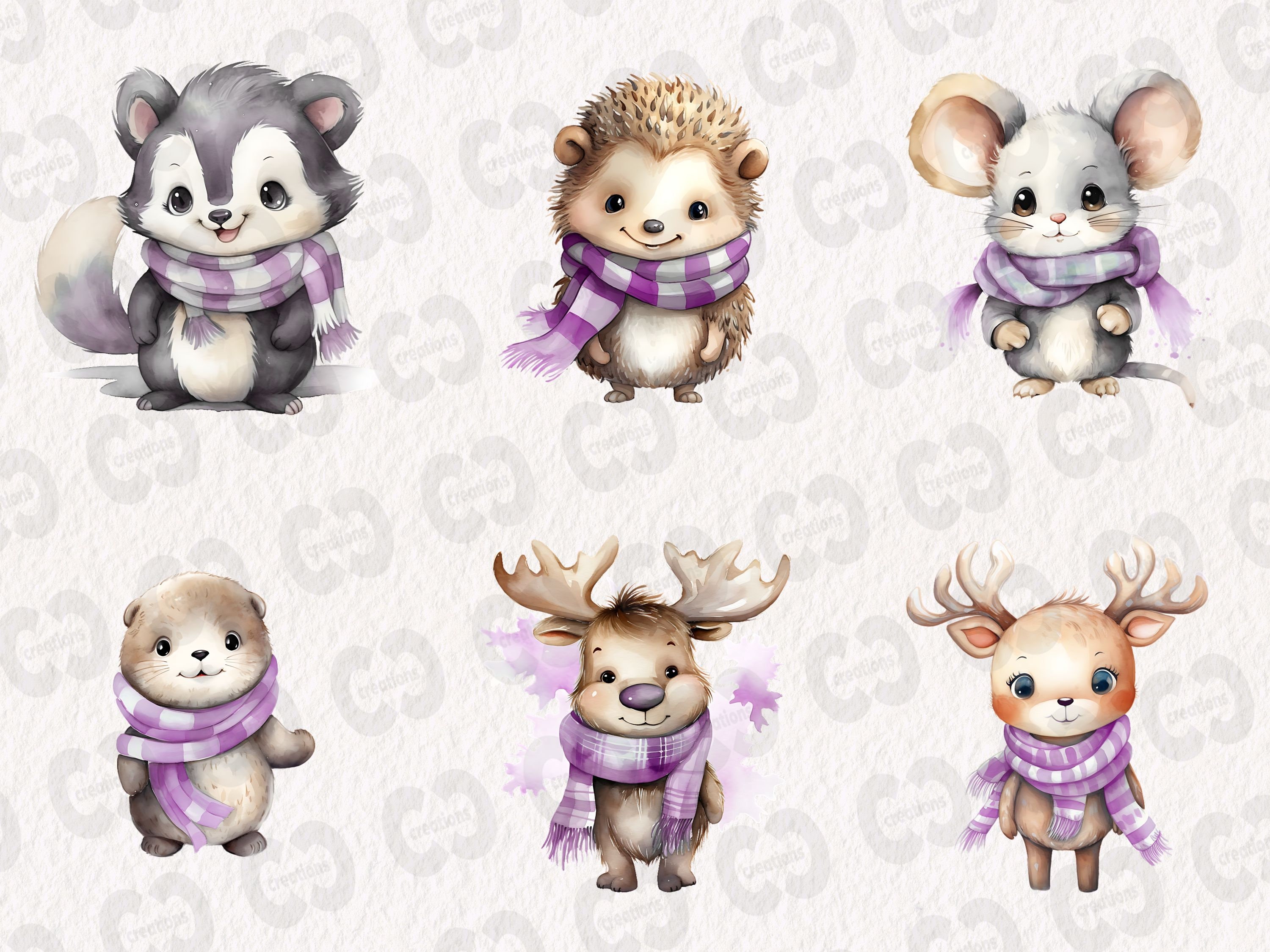Winter Cute Animal Clipart, Pink Watercolor Happy Kids Baby Animals ...