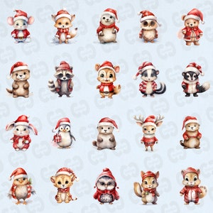 Christmas Cute Baby Animals Clipart Bundle, Watercolor Christmas Clip ...