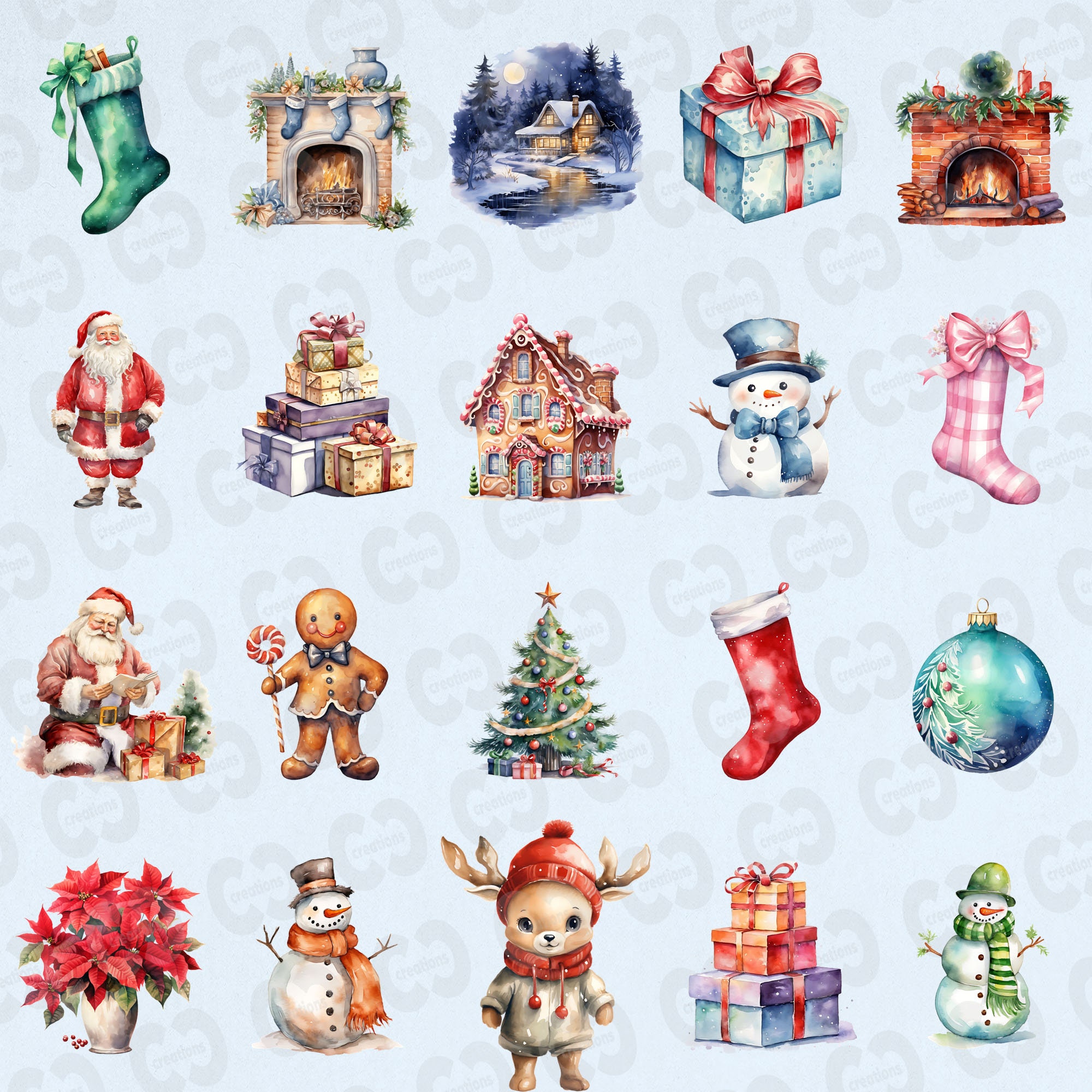 Christmas Mega Bundle Clipart, Watercolor Winter Clip Art, Xmas Season ...