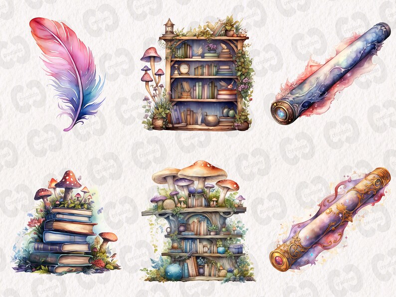 Watercolor Fairy Books Clipart, Fairytale Fantasy Graphics, Floral Book ...