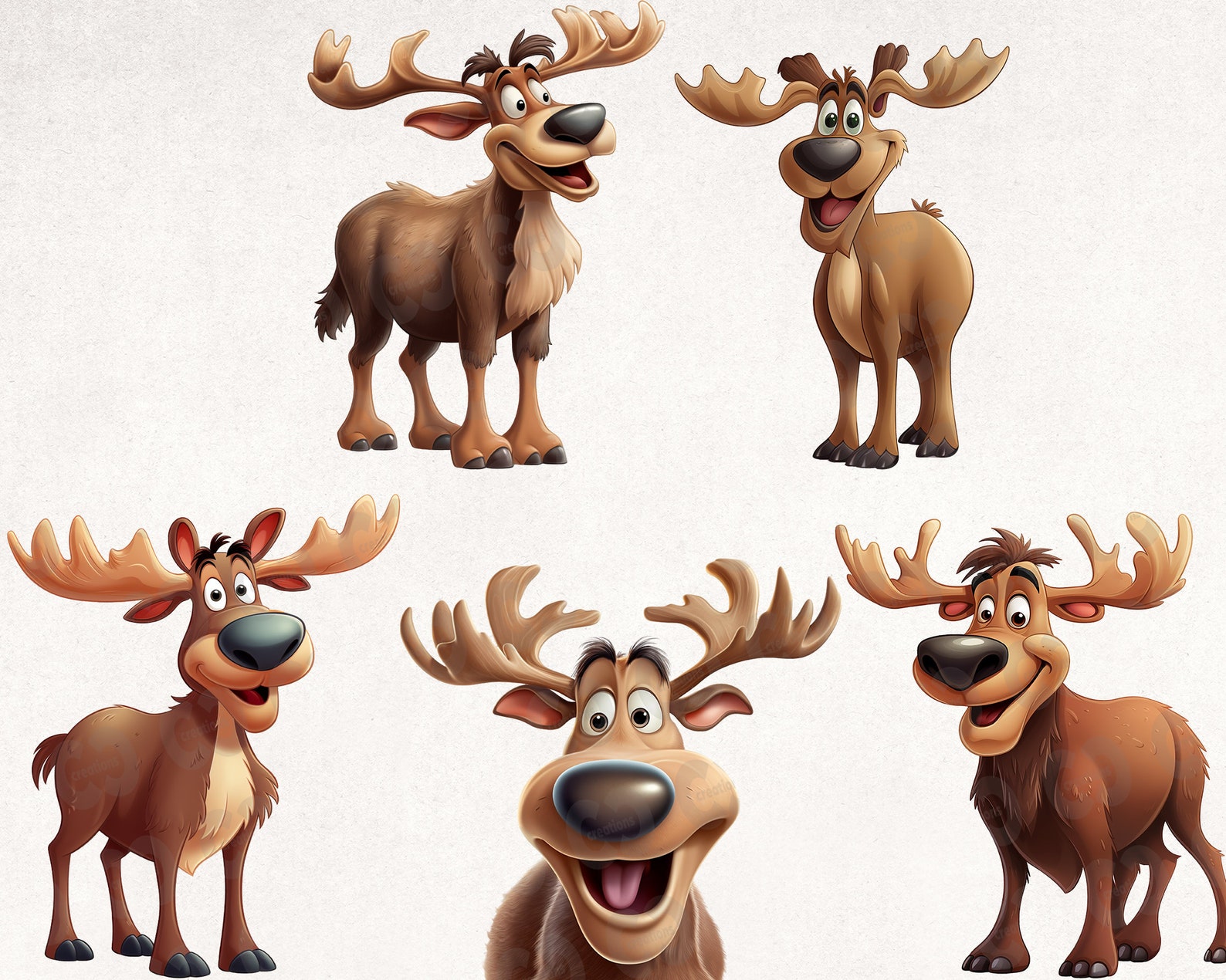 Cute Moose Clipart Bundle, Cartoon Moose Clip Art Set of 10 High ...