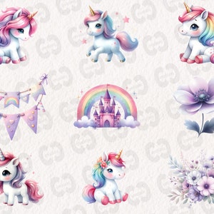 Cute Unicorn Clipart Bundle, Watercolor Unicorns Clip Art, Rainbow ...