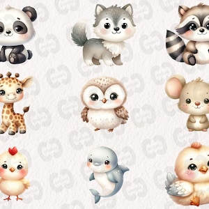Watercolor Cute Animals Clipart, Cute Animal PNG Bundle, Watercolor ...