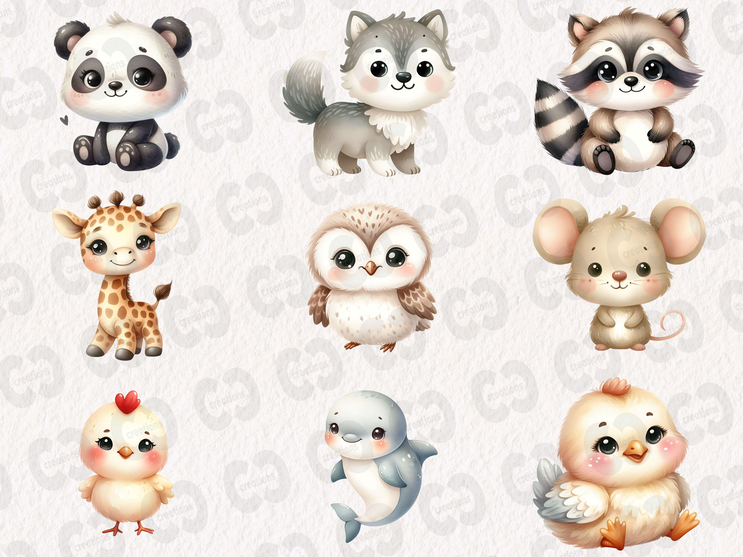 Watercolor Cute Animals Clipart, Cute Animal PNG Bundle, Watercolor ...