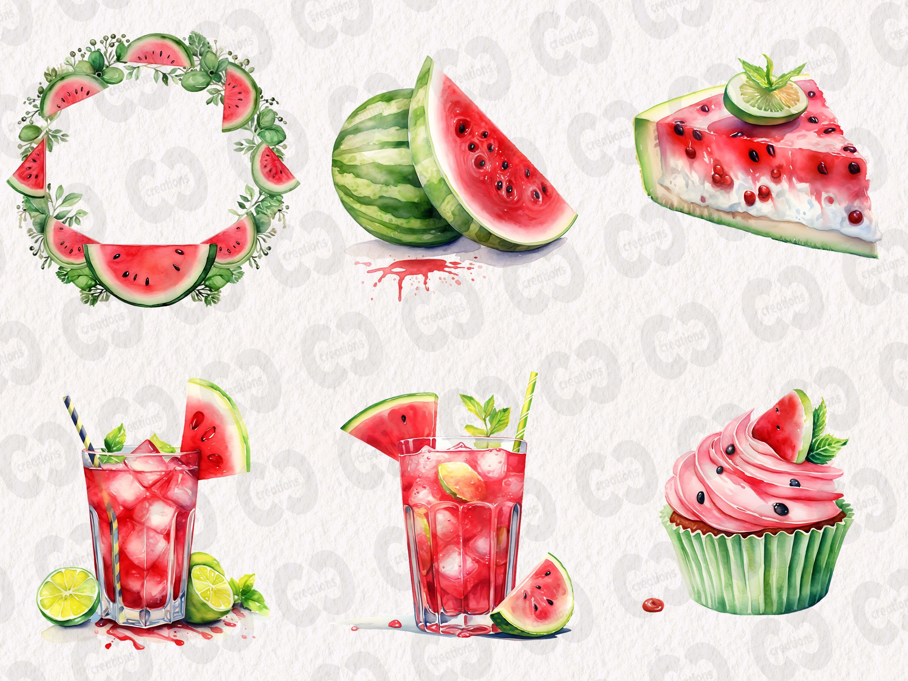 Watercolor Watermelons Clipart Bundle Cute Food Graphics in - Etsy