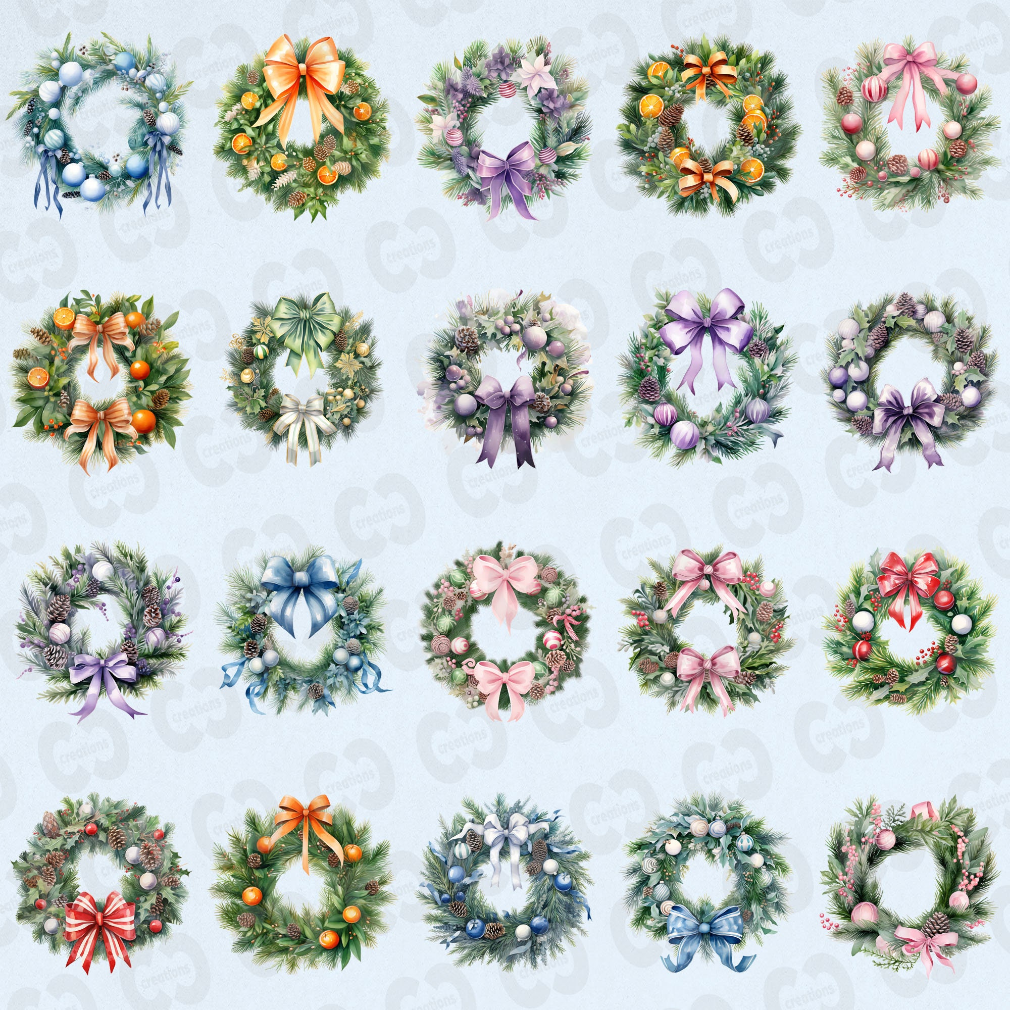 Christmas Wreath Clipart Bundle Watercolor Xmas Wreaths - Etsy