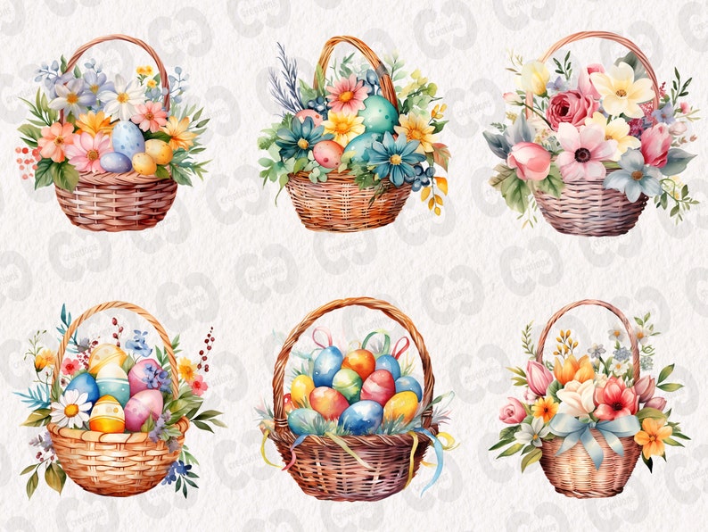 Watercolor Easter Baskets Clipart, Cute Easter Graphics in PNG and SVG ...
