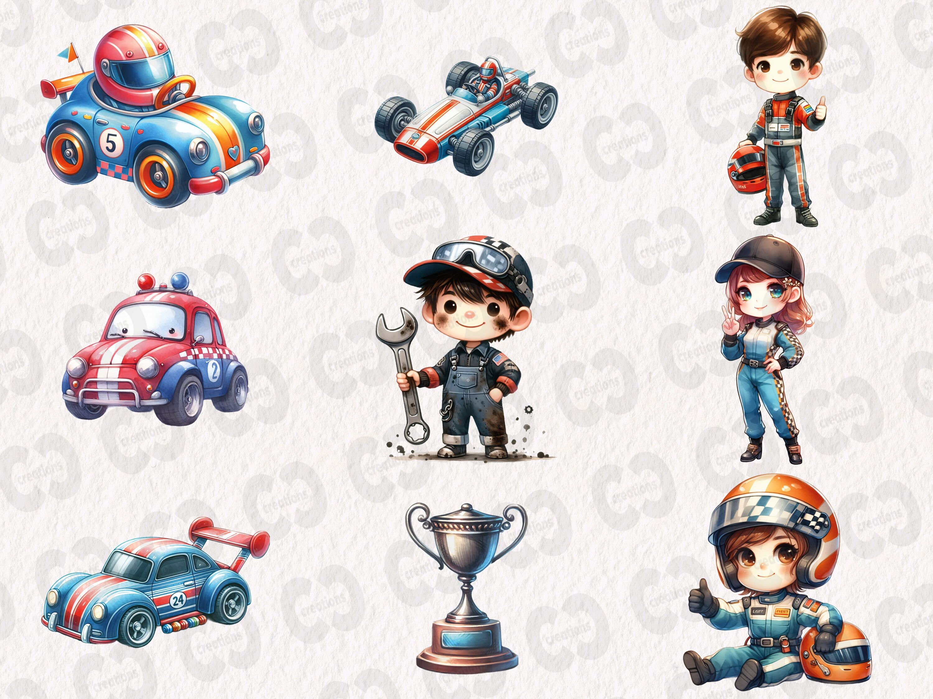 Watercolor Cute Racing Clipart Bundle, Race Car Graphics in PNG and SVG ...