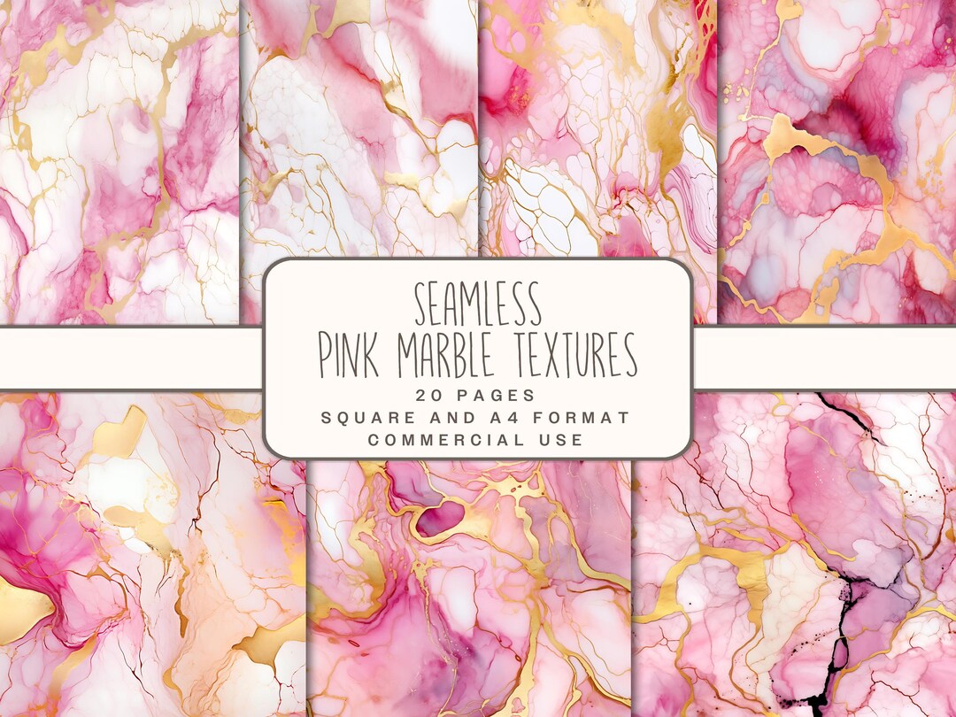 Pink Marble Digital Paper, Pink and Gold Seamless Pattern, Printable ...