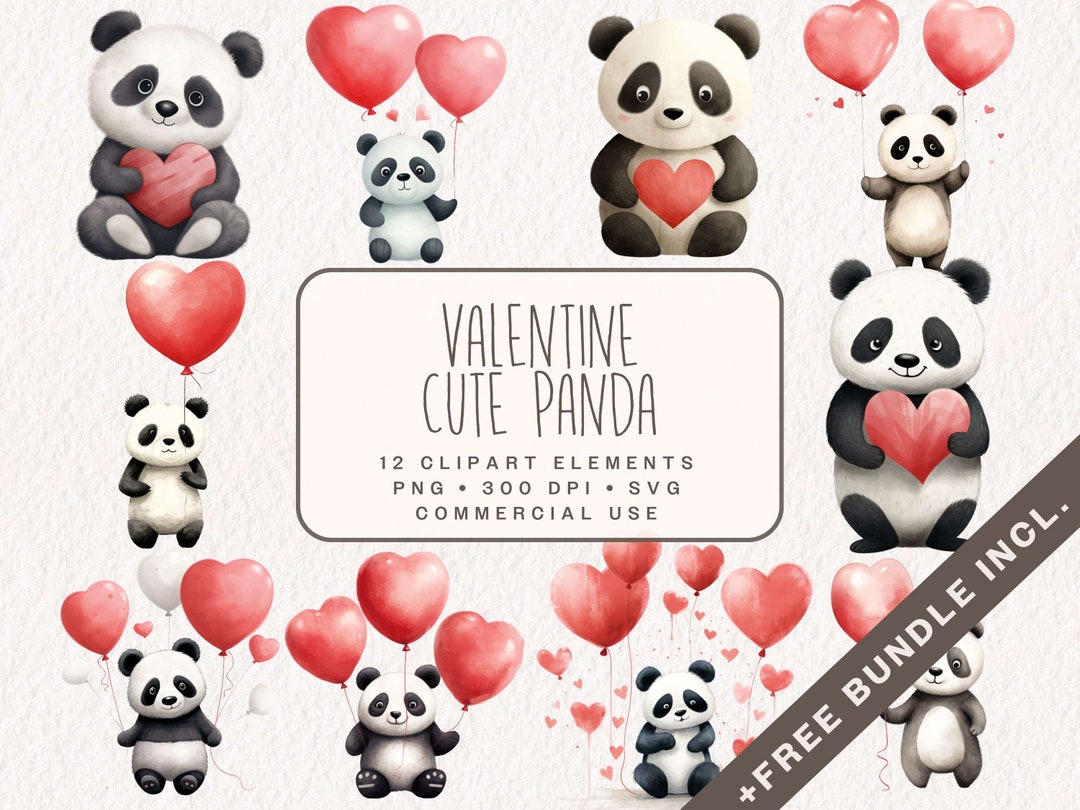 Valentine Cute Panda Clipart, Valentines Day Graphics in PNG and SVG ...