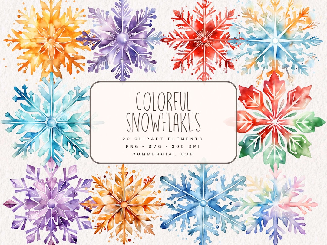 Watercolor Colorful Snowflakes Clipart, Cute Snowflake Winter Graphics ...