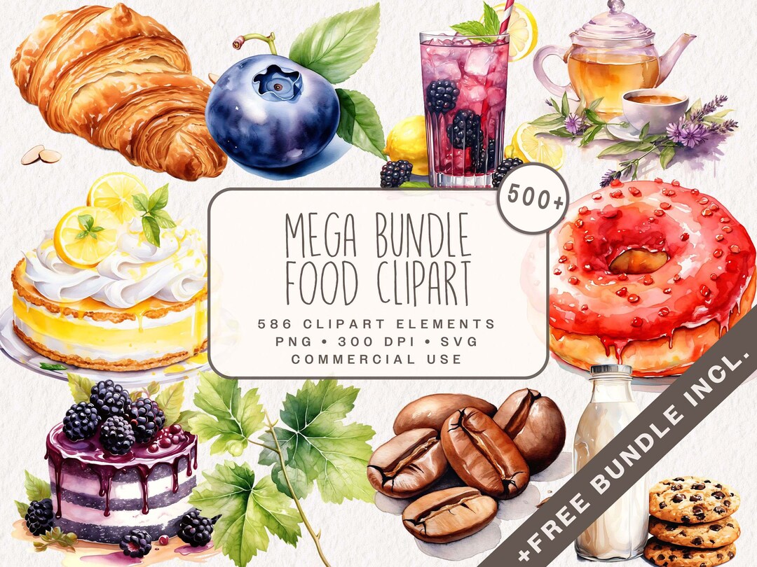 Watercolor Mega Food Clipart Bundle, Fruits and Vegetables Graphics in ...